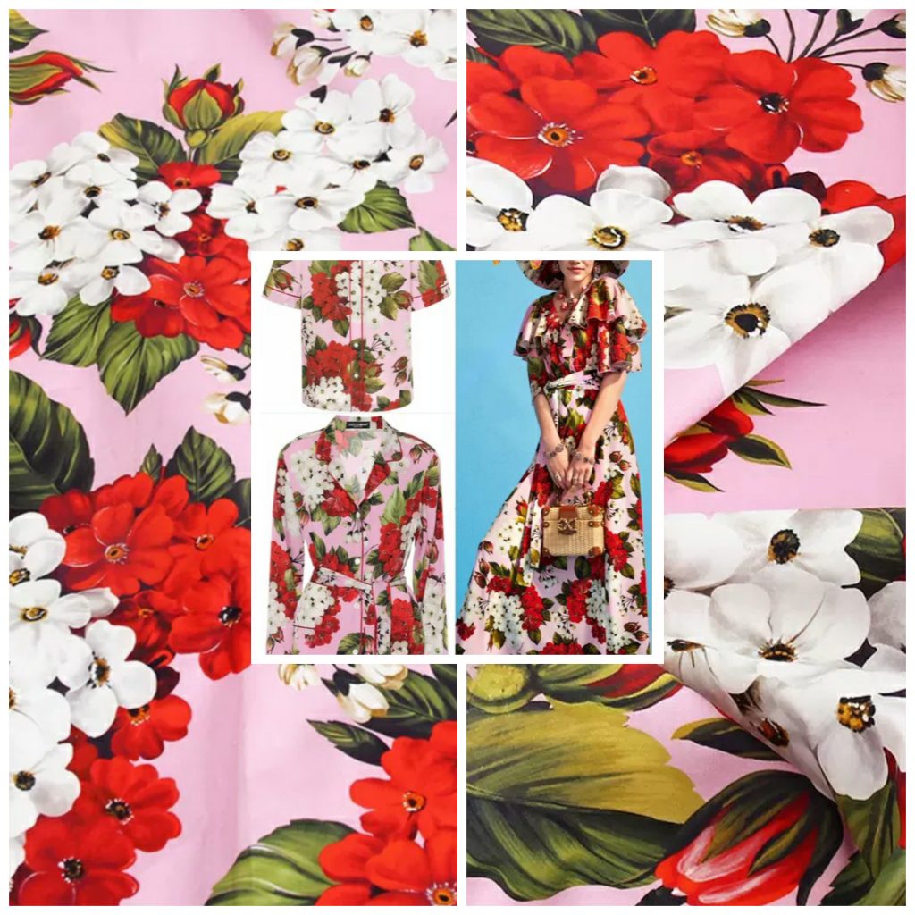 NEW COLLECTION 2020 GERANIUM PATTERN COTTON POPLIN/AMAZING ITALIAN ...