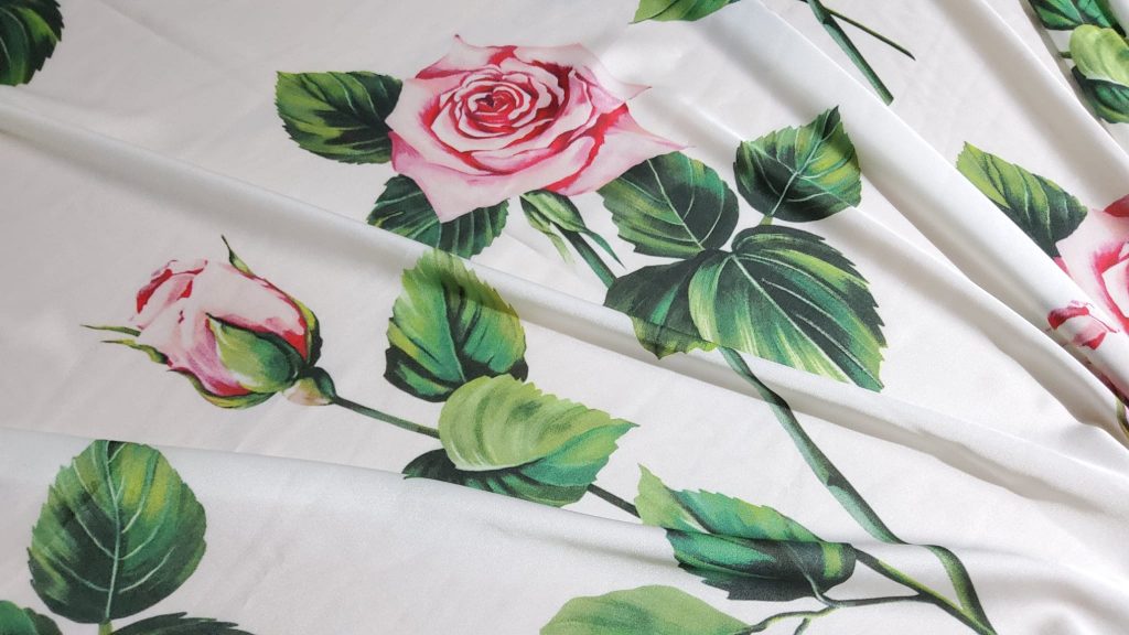 Silk Polyester Stretch Satin Fabric With Pink Roses,very Soft And ...