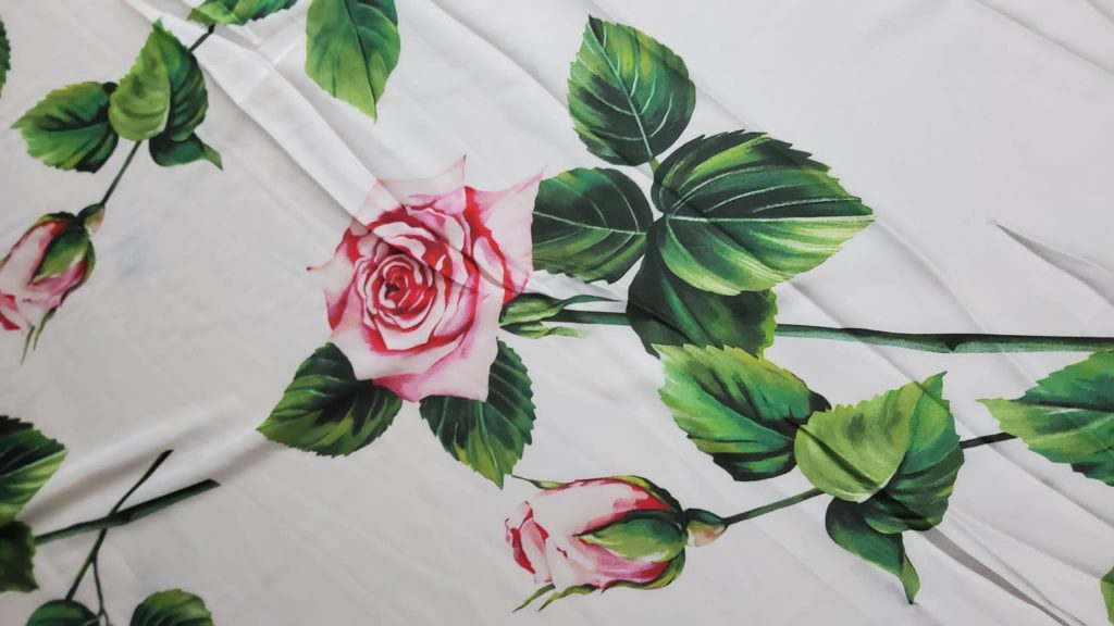 Silk Polyester Stretch Satin Fabric With Pink Roses,very Soft And ...