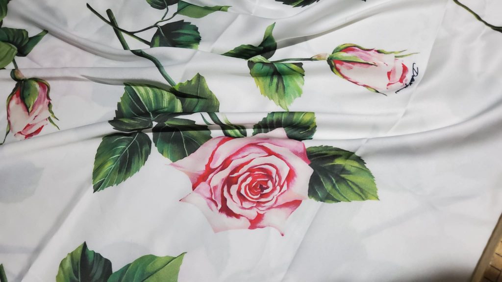 Silk Polyester Stretch Satin Fabric With Pink Roses,very Soft And ...
