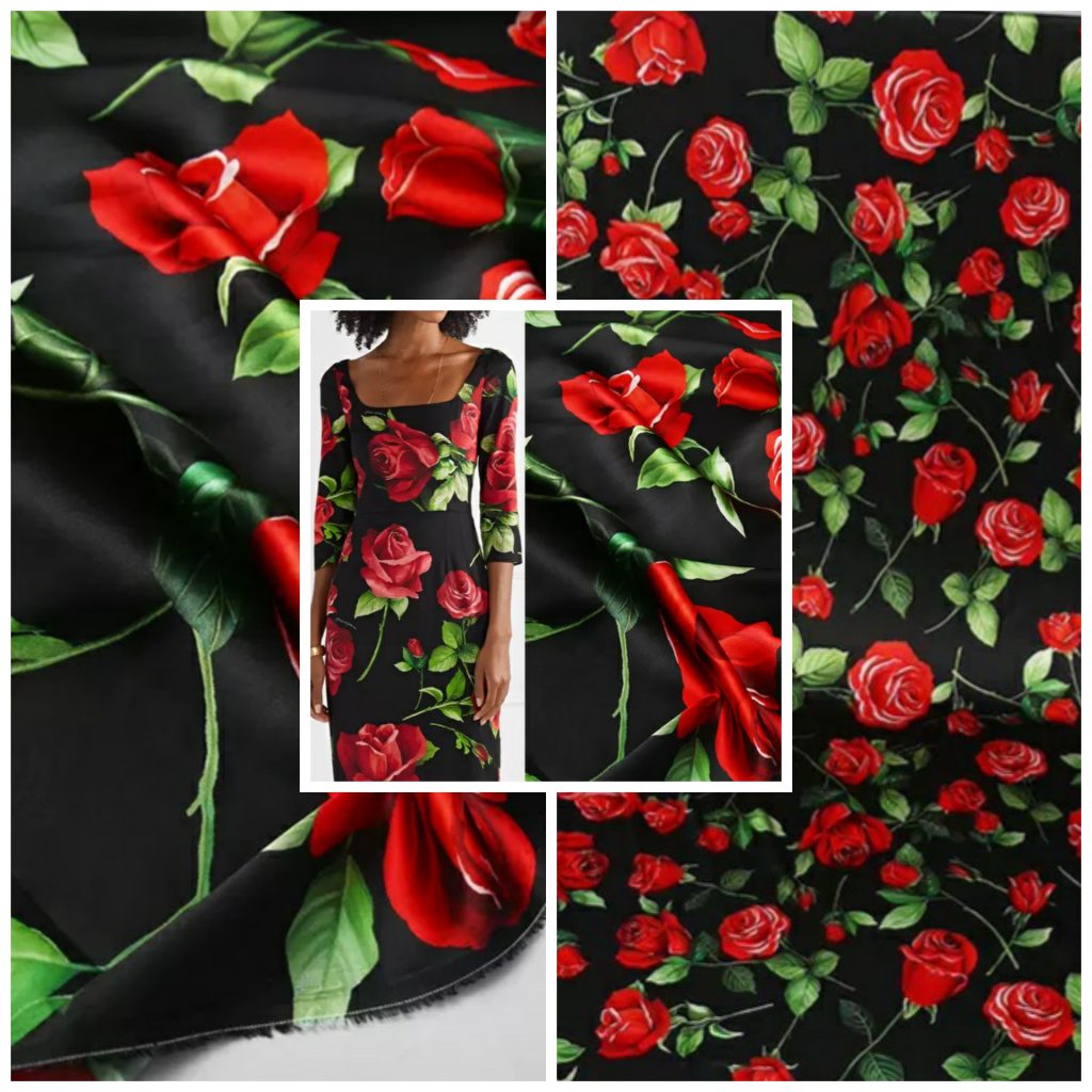 Silk Red Roses Pattern Fabric/New Collection Fashion Week Digital ...