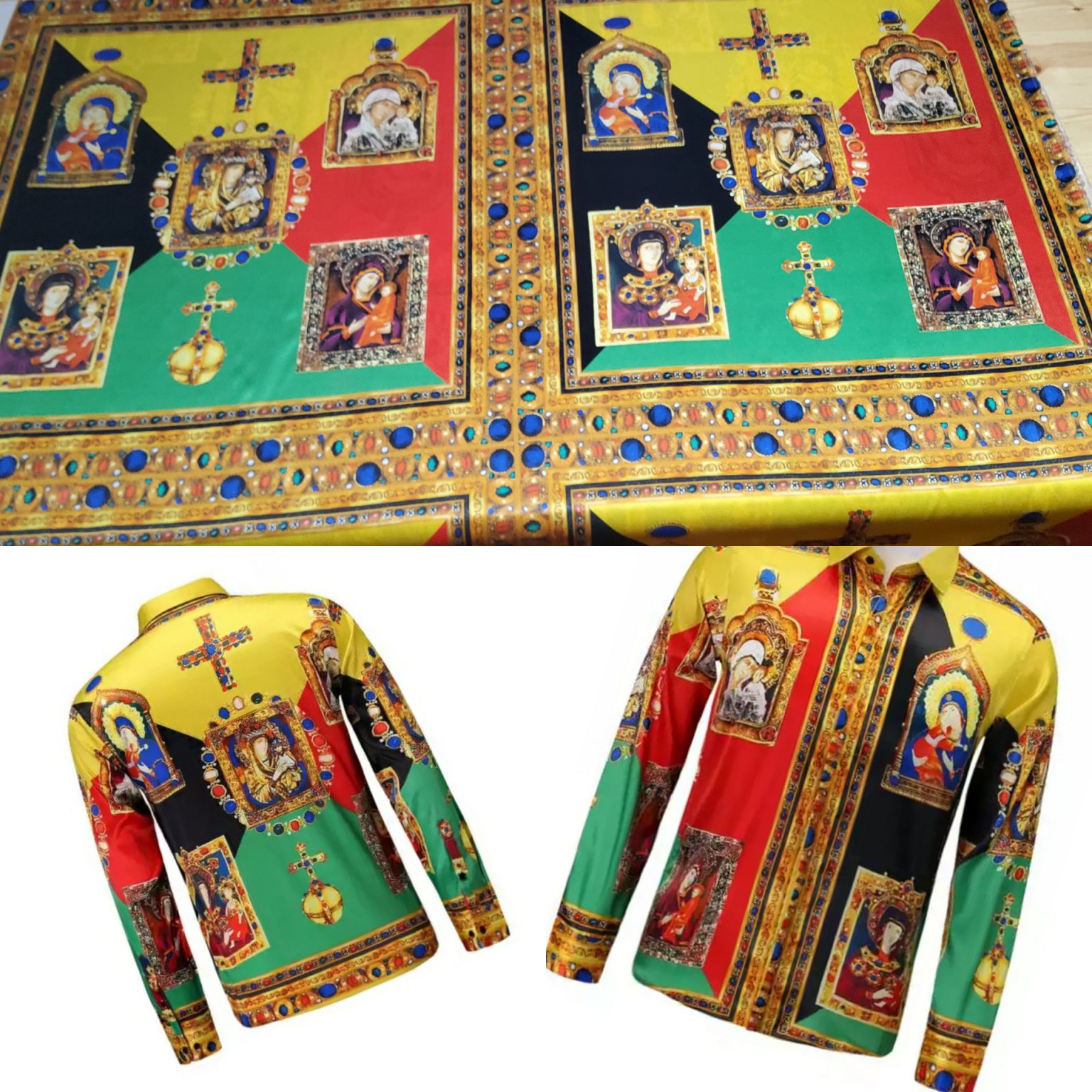 Italian Designer Silk Madonna Pattern Fabric ⋆