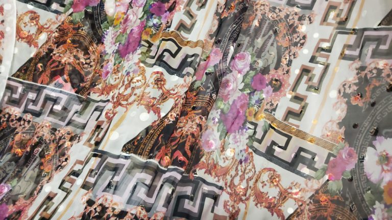 Exclusive Silk Chiffon Devore With Velvet Dots,floral Pattern,Alta Moda ...