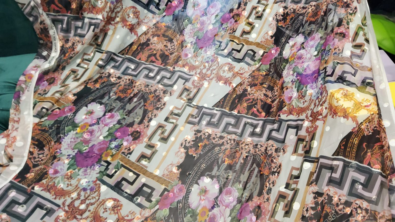 Exclusive Silk Chiffon Devore With Velvet Dots,floral Pattern,Alta Moda ...