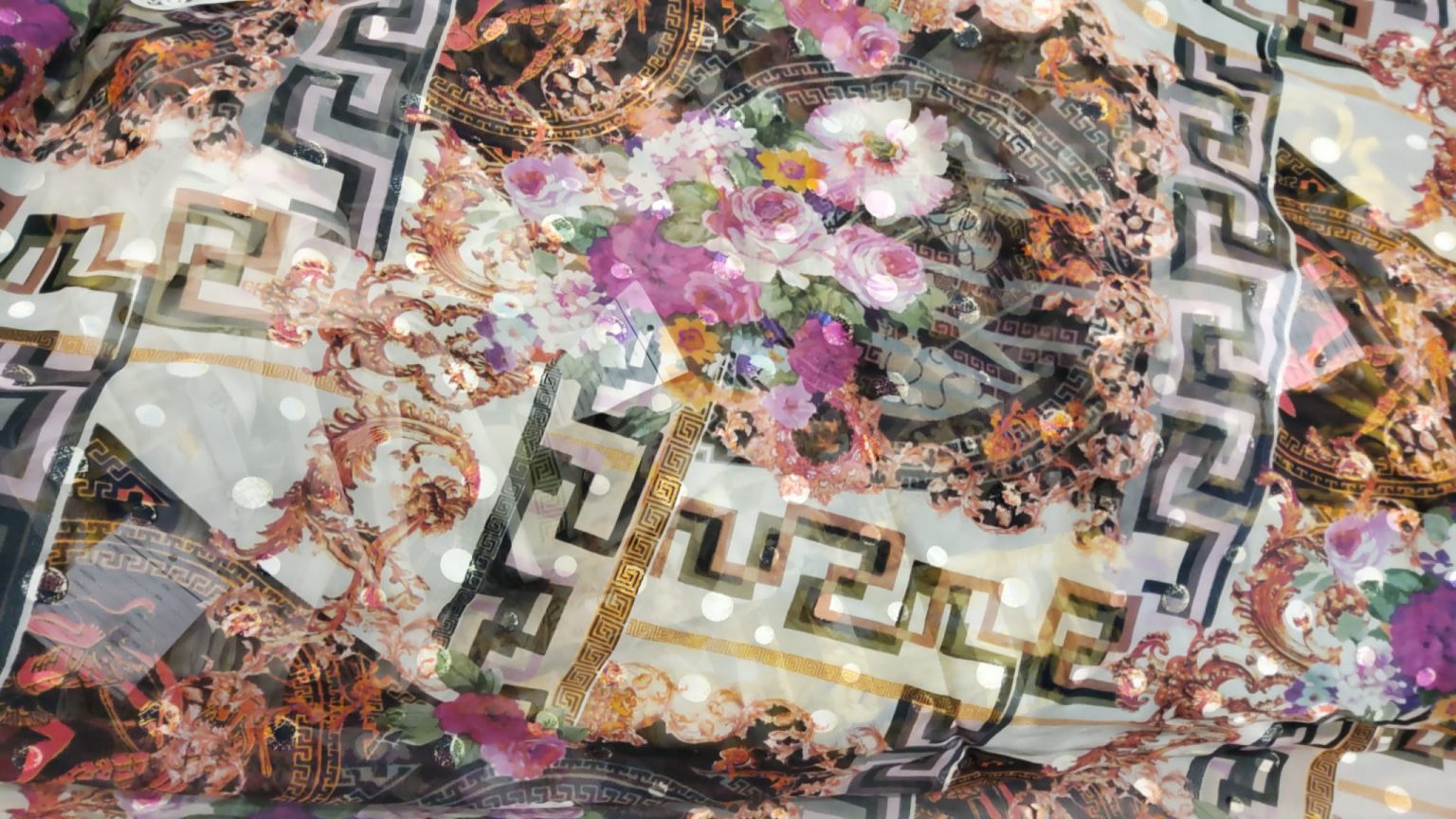 Exclusive Silk Chiffon Devore With Velvet Dots,floral Pattern,Alta Moda ...