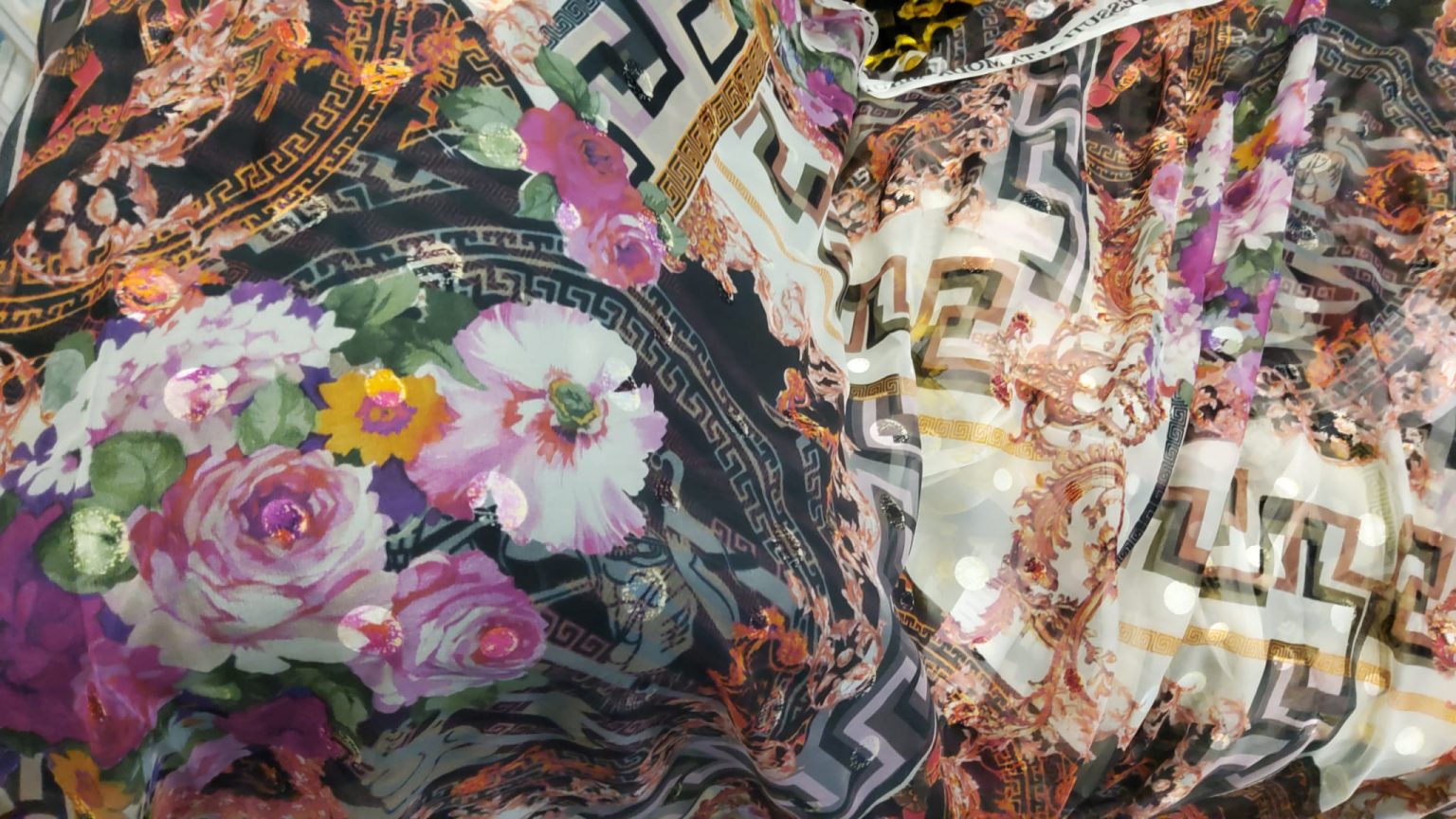 Exclusive Silk Chiffon Devore With Velvet Dots,floral Pattern,Alta Moda ...