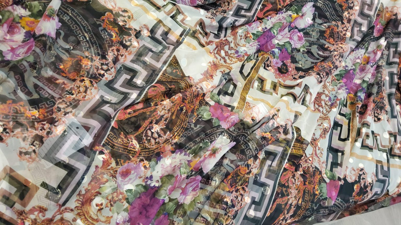 Exclusive Silk Chiffon Devore With Velvet Dots,floral Pattern,Alta Moda ...