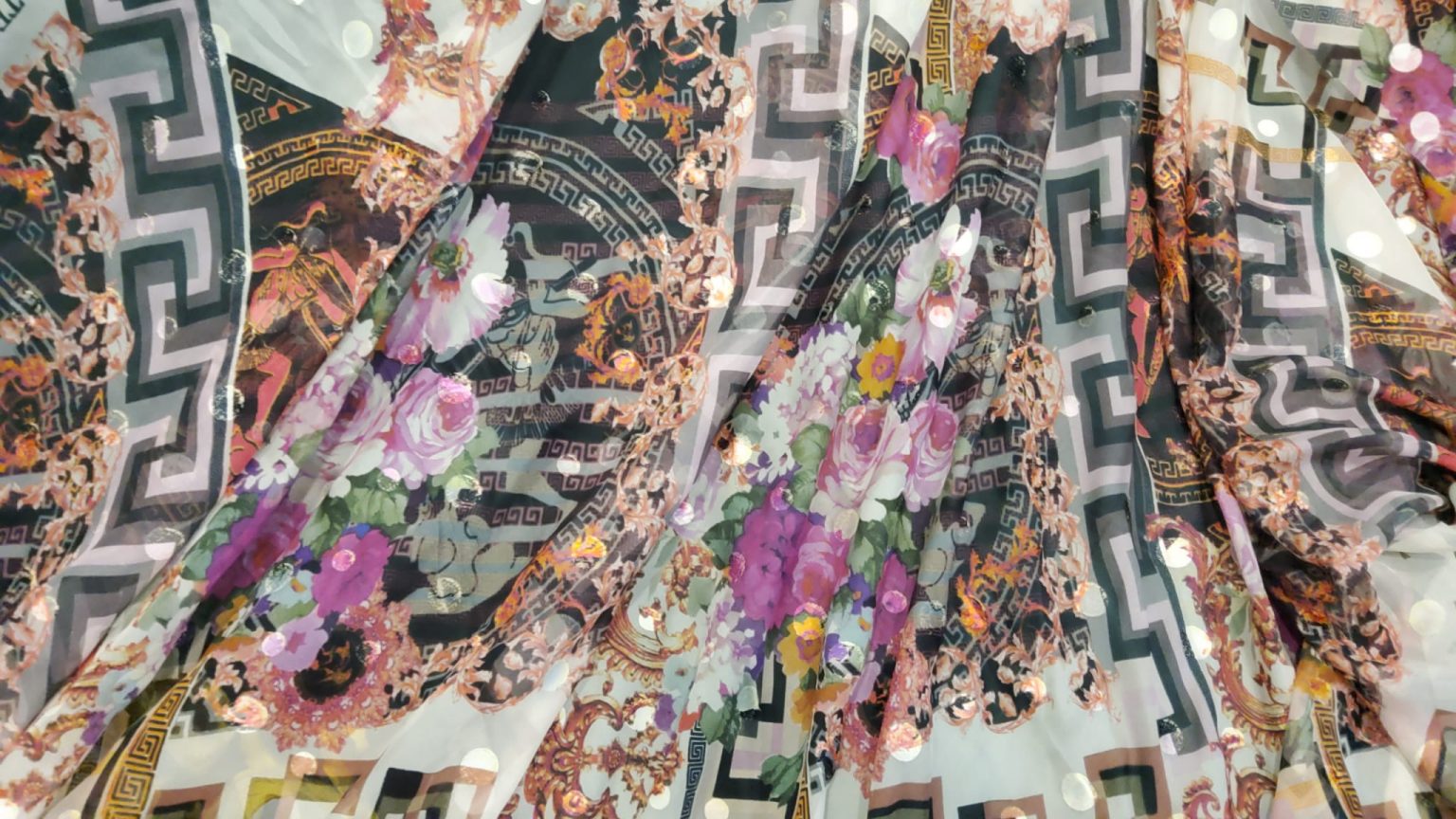 Exclusive Silk Chiffon Devore With Velvet Dots,floral Pattern,Alta Moda ...