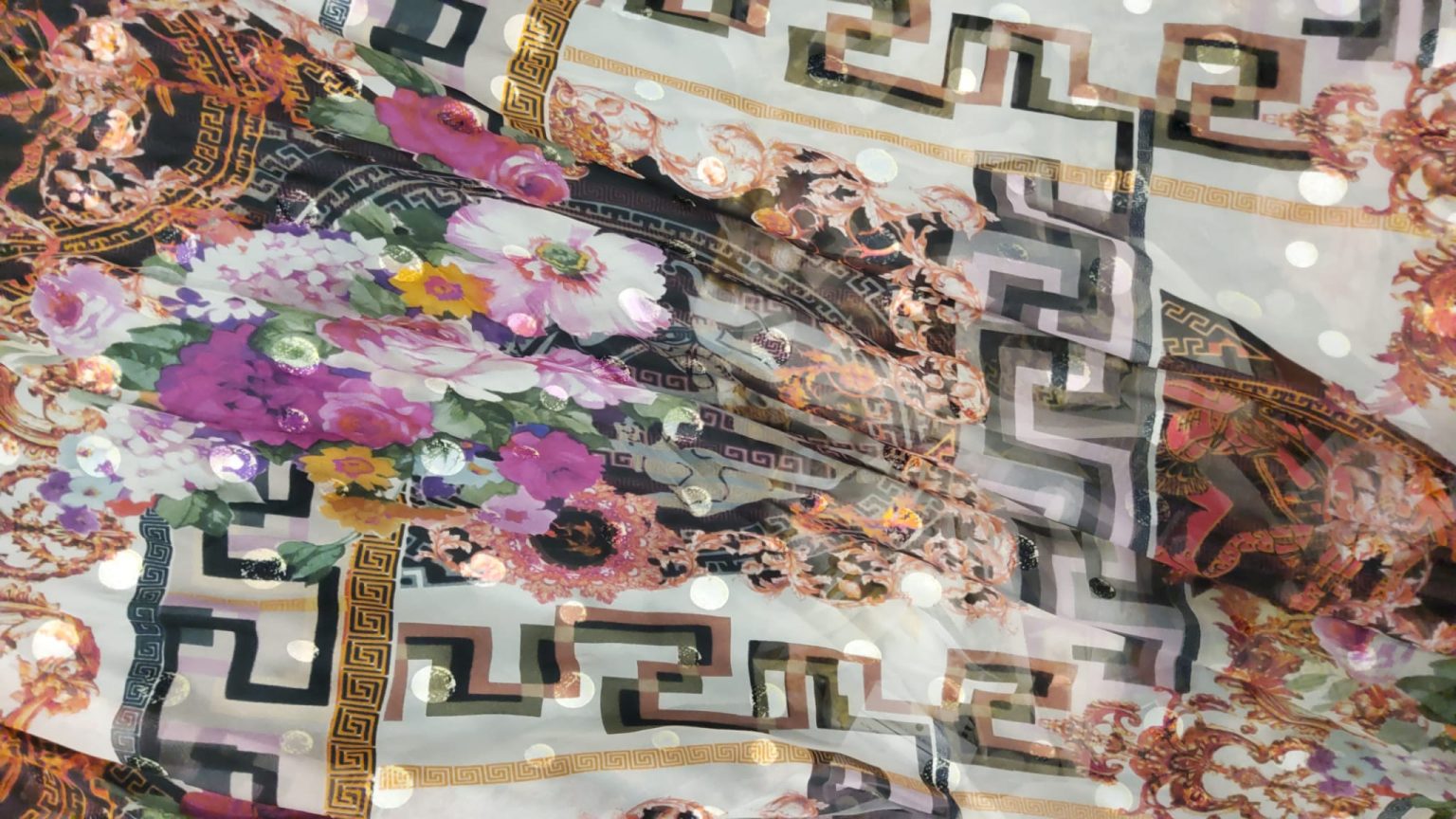 Exclusive Silk Chiffon Devore With Velvet Dots,floral Pattern,Alta Moda ...