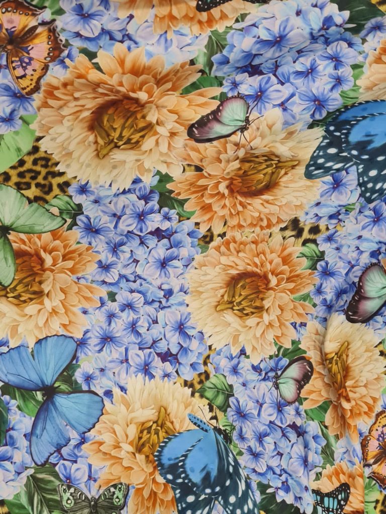 Italian Designer Fabric,Heavy Silk With Butterflies And Flowers Inkjet ...