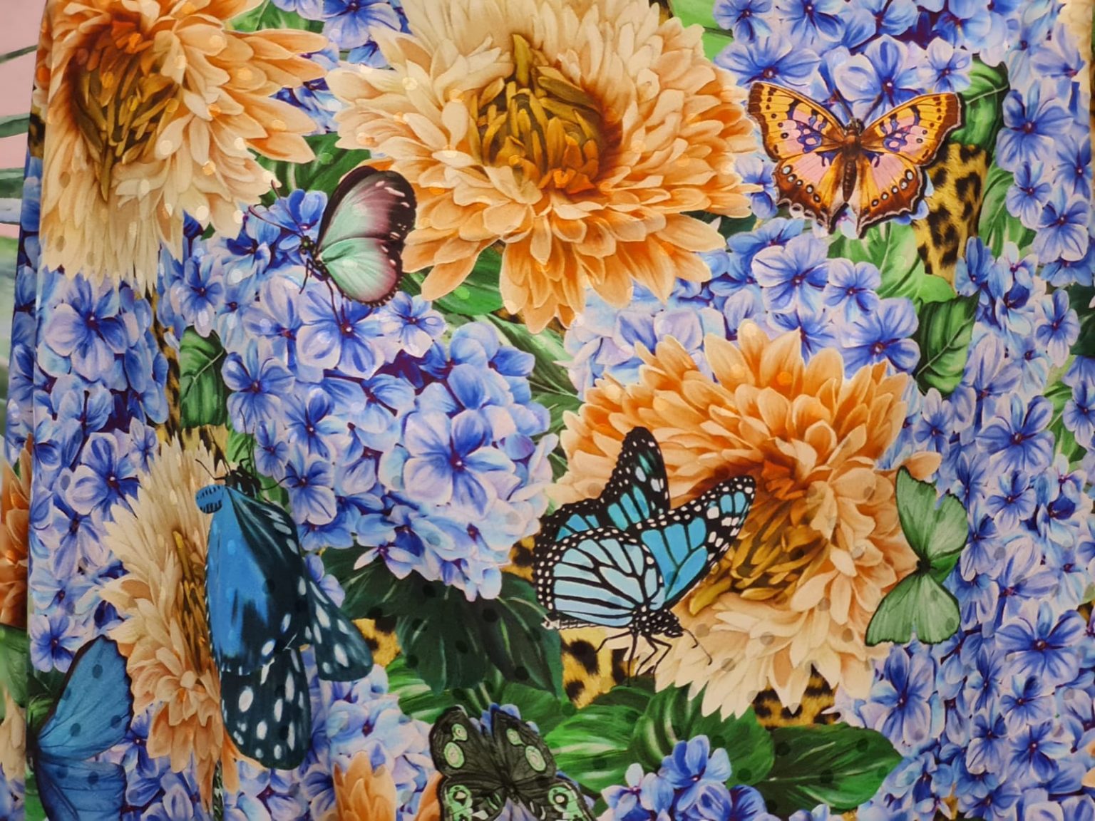 Italian Designer Fabric,Heavy Silk With Butterflies And Flowers Inkjet ...