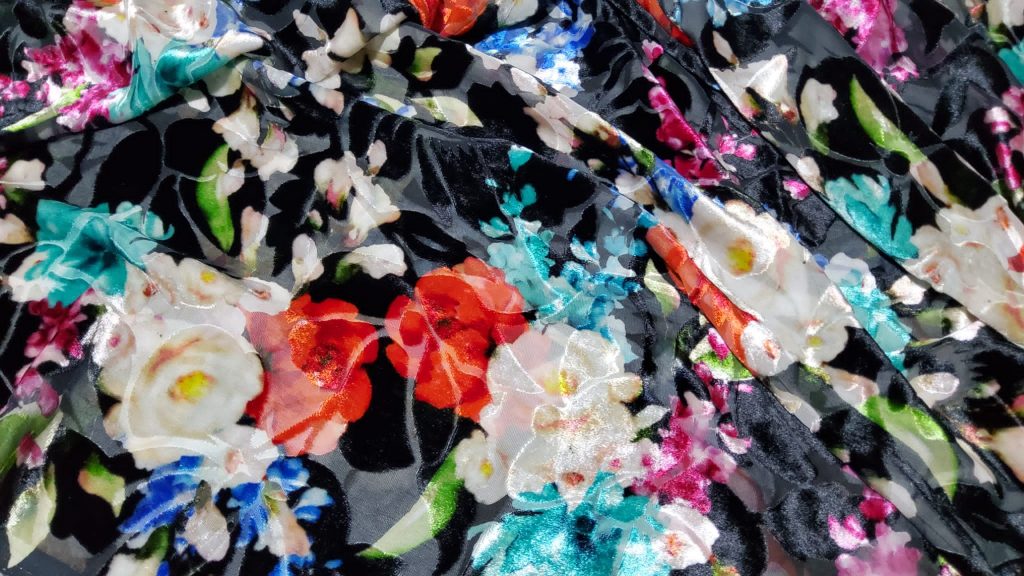Devore Fabric, Burnt Out Silk Velvet On Black Background Floral Pattern ...