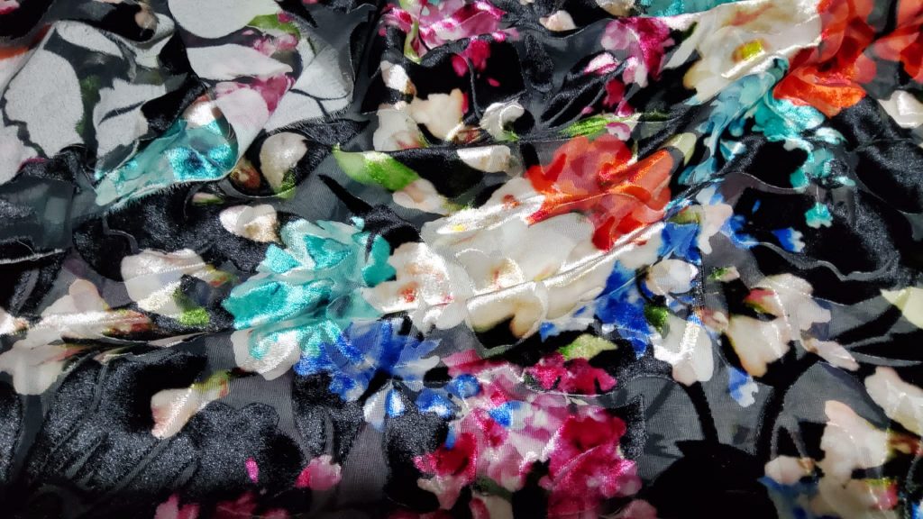 Devore Fabric, Burnt Out Silk Velvet On Black Background Floral Pattern ...