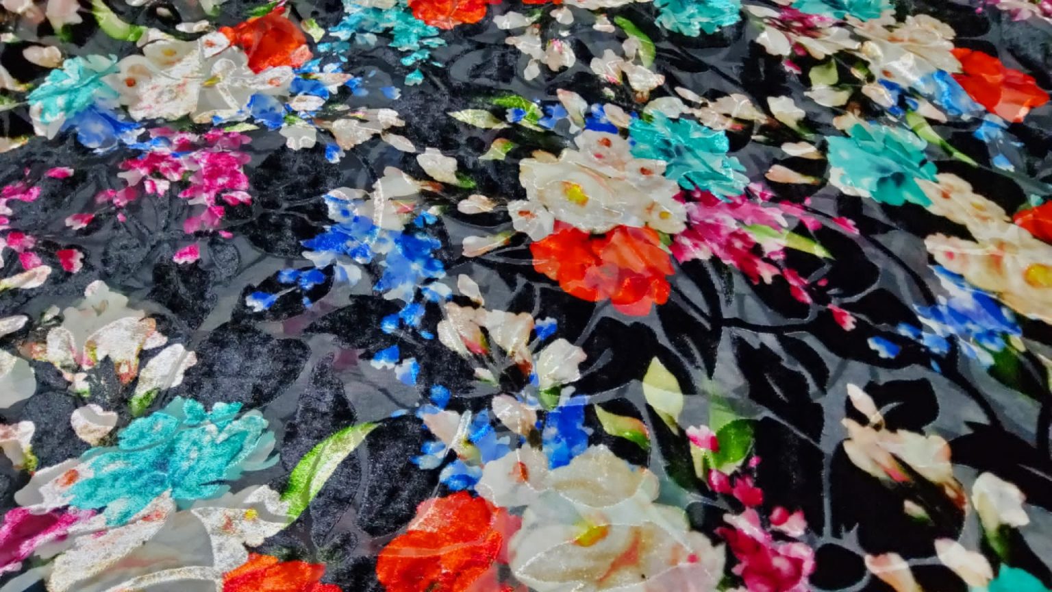 Devore Fabric, Burnt Out Silk Velvet On Black Background Floral Pattern ...