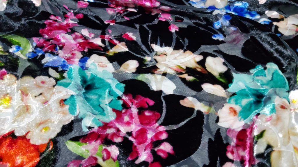Devore Fabric, Burnt Out Silk Velvet On Black Background Floral Pattern ...