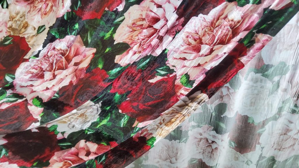 Italian Designer Velvet Fabric With Roses,devore Various Colours Roses ...