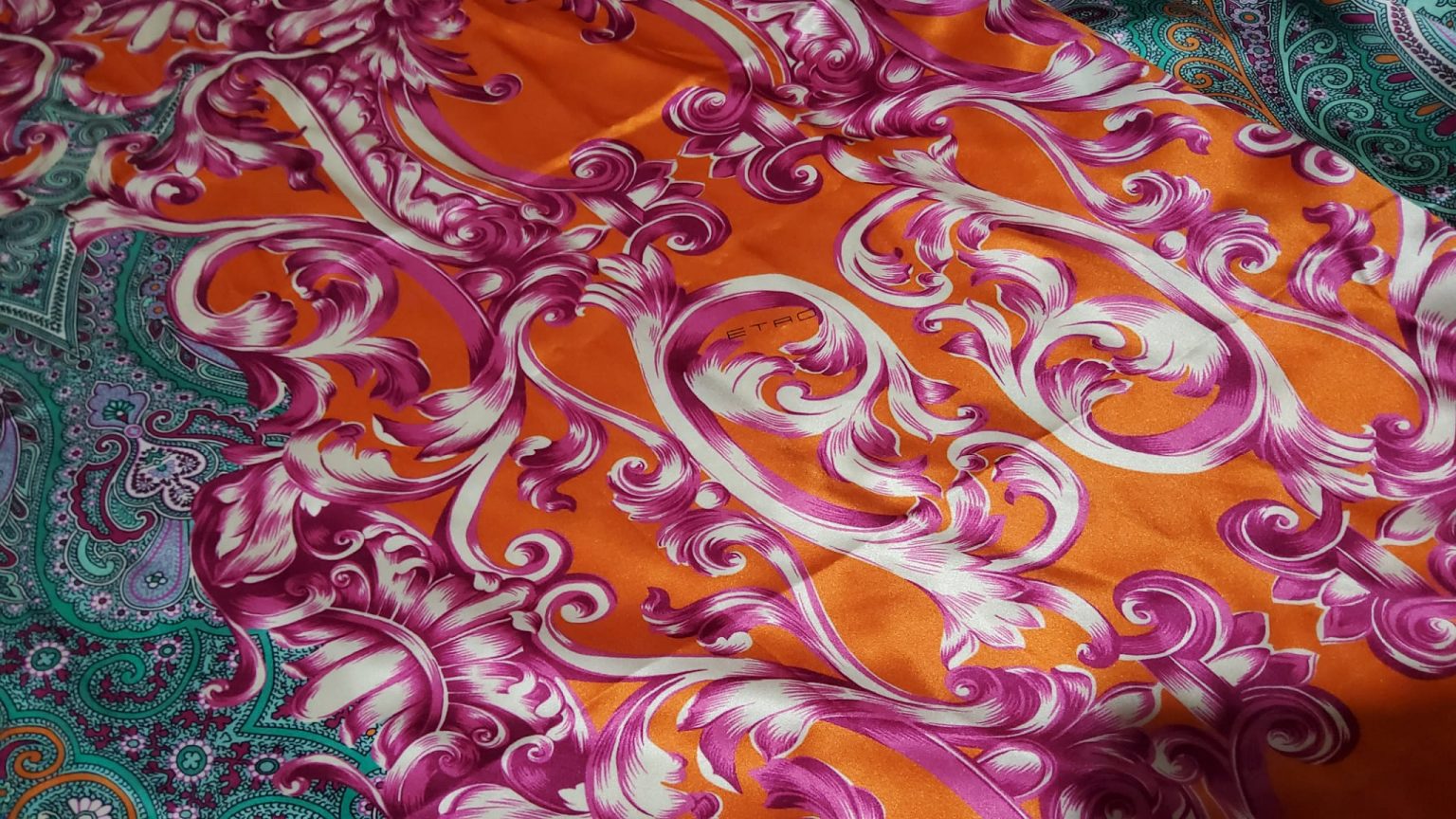 Etro Mulberry Silk Fabric,paisley And Baroque Pattern In Orange Pink ...