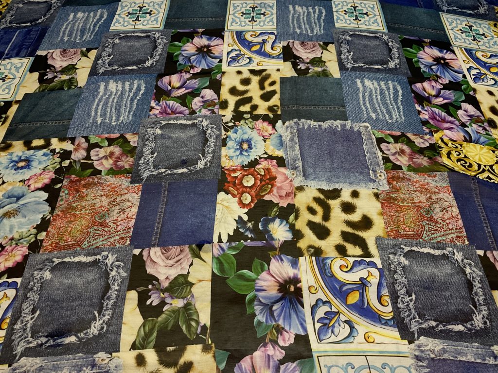 Limited Edition Italian Silk Chiffon Patchwork Squares Print Of Denim ...