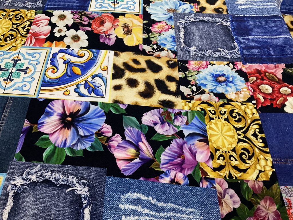 Limited Edition Italian Silk Cady Patchwork Squares Print Of Denim ...